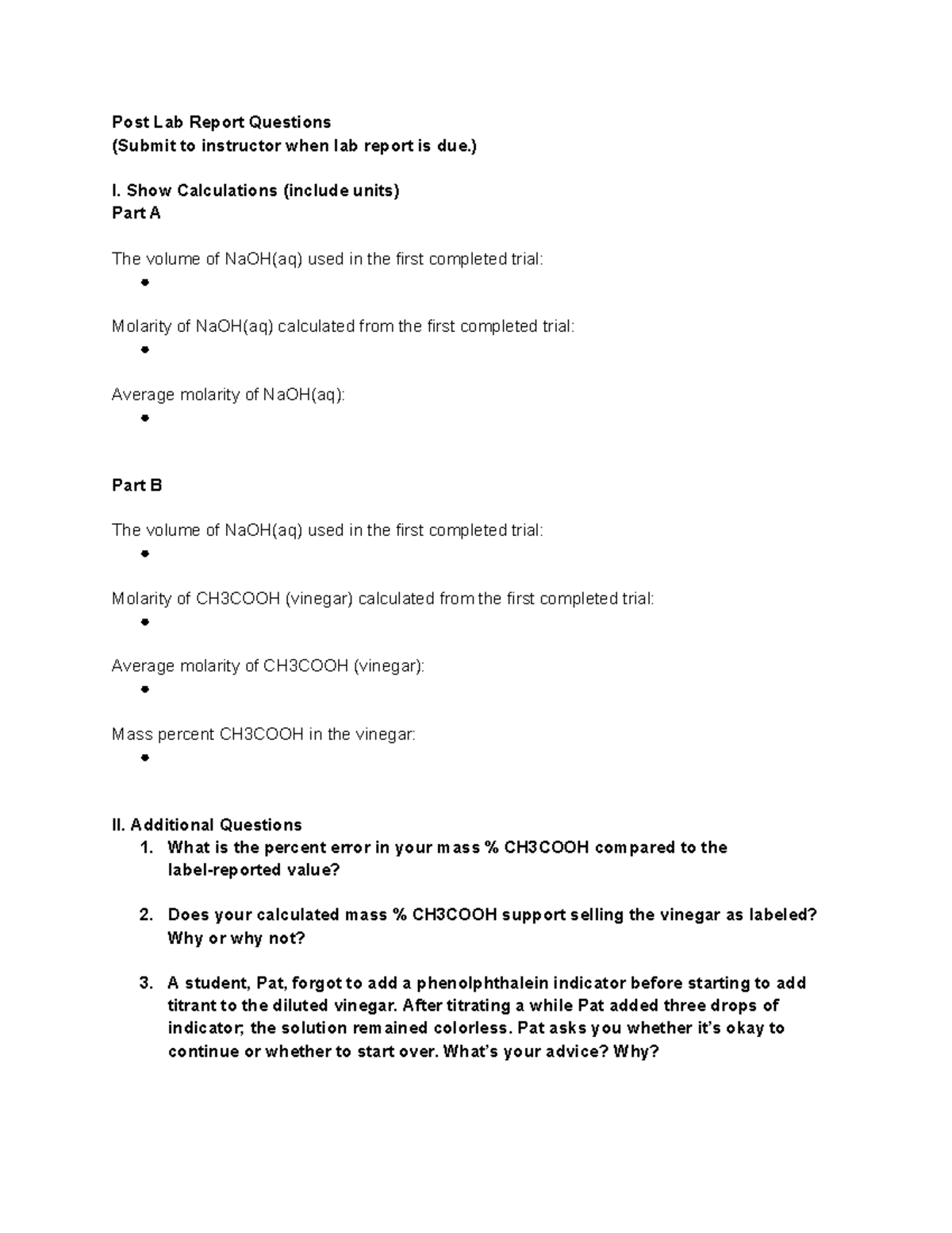 POst lab for Expriment 6 - Post Lab Report Questions (Submit to ...