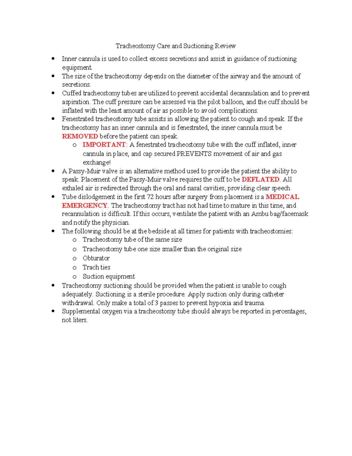 Tracheostomy Care and Suctioning Review - The size of the tracheostomy ...