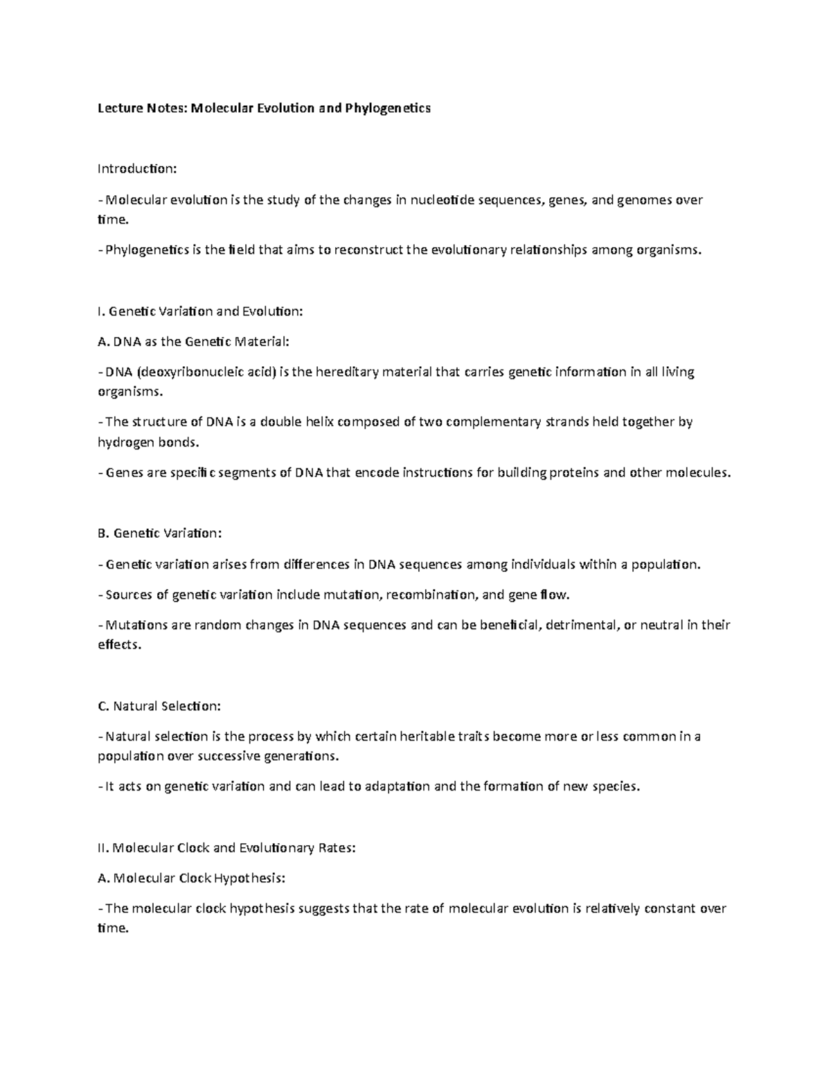 Lecture Notes: Molecular Evolution and Phylogenetics - Lecture Notes ...