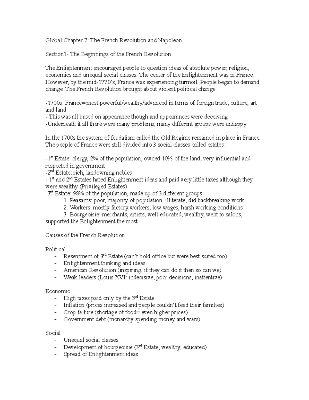 Global Chapter 7 - Lecture notes - Global Chapter 7: The French ...