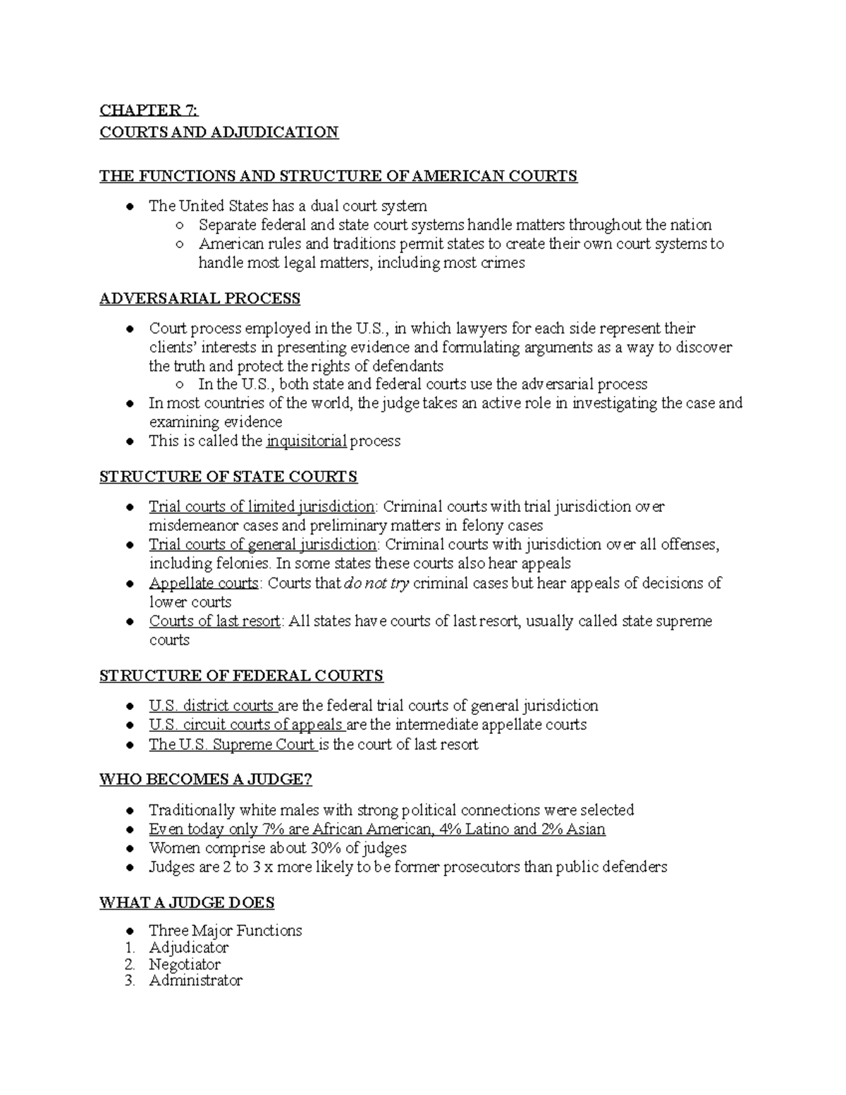 Kathleen Stephens SSJ 101 Chapter 7 Notes - CHAPTER 7: COURTS AND ...