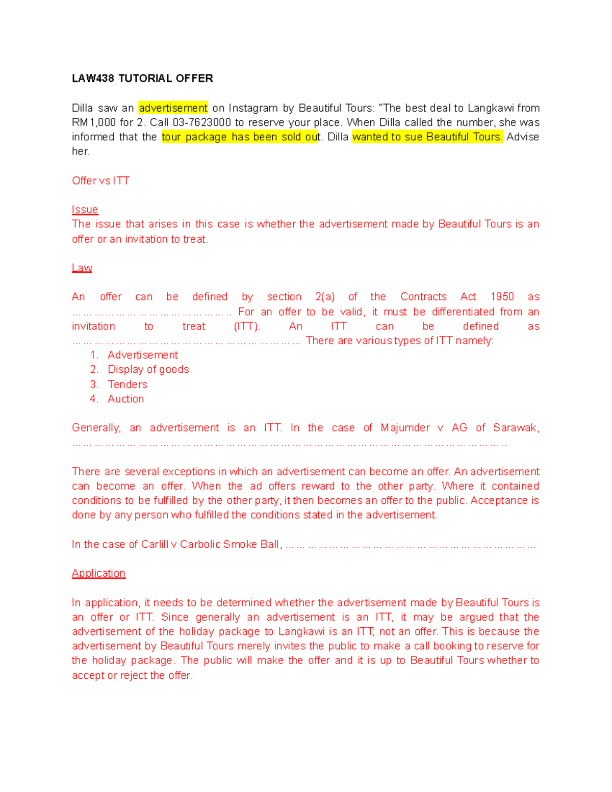 LAW438 Tutorial Offer - LAW438 TUTORIAL OFFER Dilla saw an ...