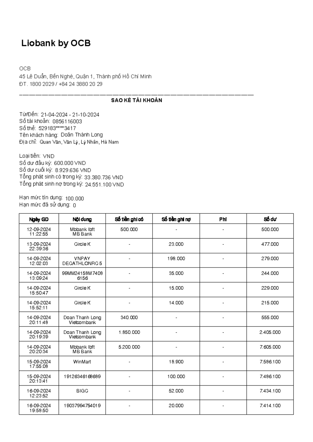 Statements - Sales Contract - Draft - Liobank by OCB OCB 45 Lê Duẩn ...