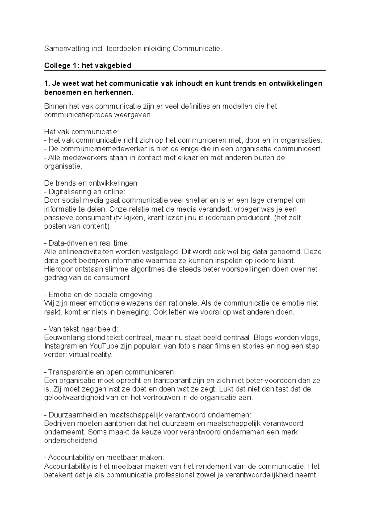 Samenvatting And Leerdoelen Communicatie Samenvatting Incl Leerdoelen