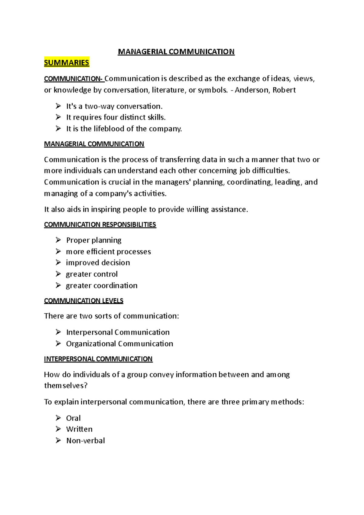 Managerial Communication- Summaries - MANAGERIAL COMMUNICATION ...