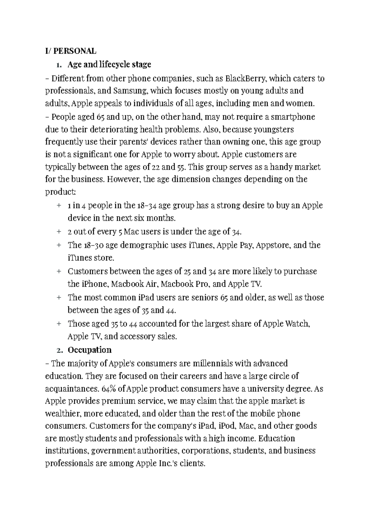 Apple Consumer Behavior - I/ PERSONAL Age and lifecycle stage Different ...