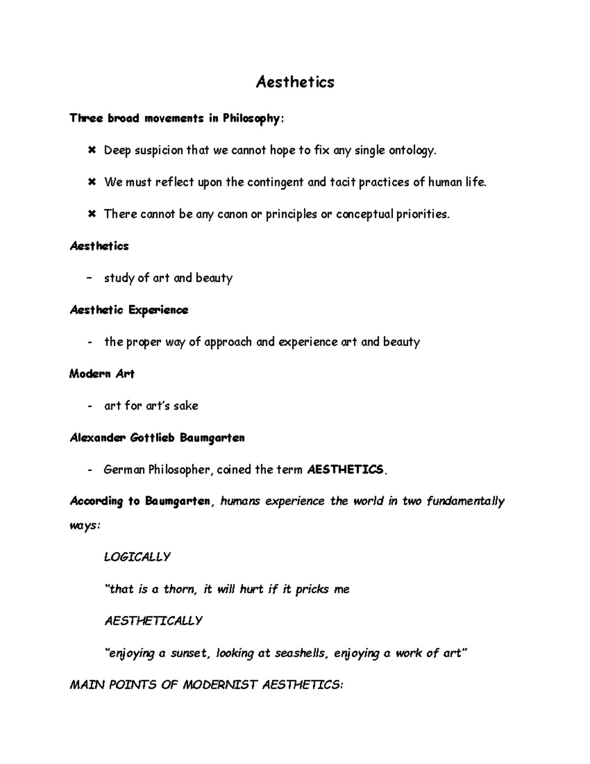 Aesthetics - Aesthetics Three broad movements in Philosophy: Deep ...