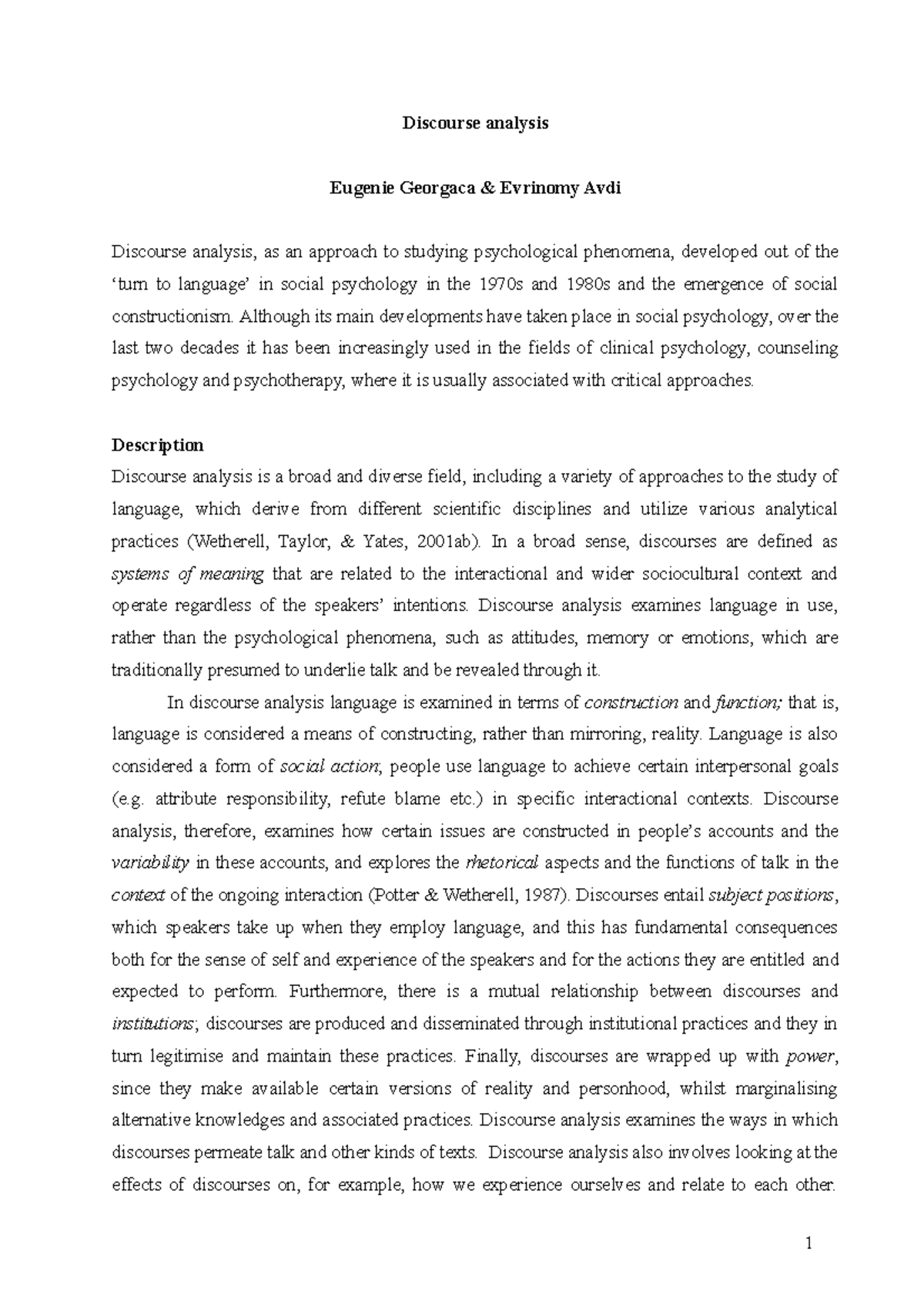 Discourse analysis - Notes for Ontology for a Dissertation Proposal ...