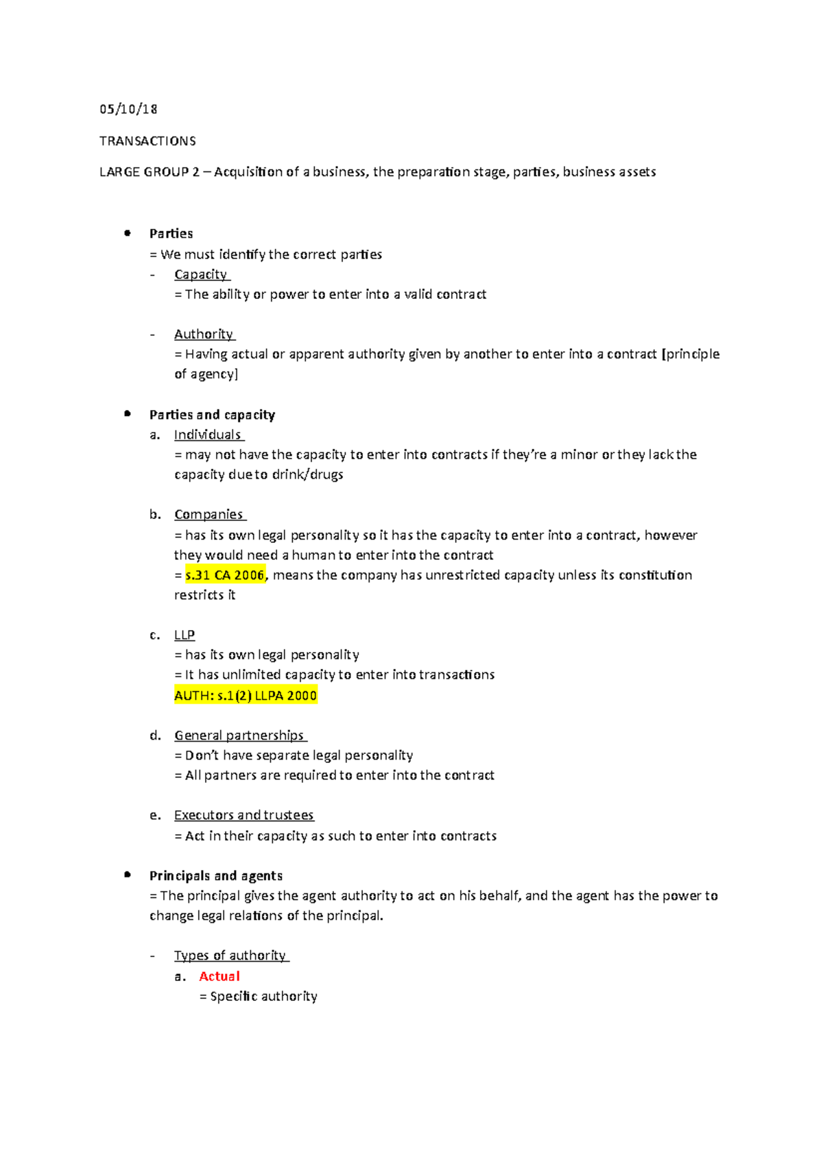 Large Group 2 lecture notes - 05/10/ TRANSACTIONS LARGE GROUP 2 ...