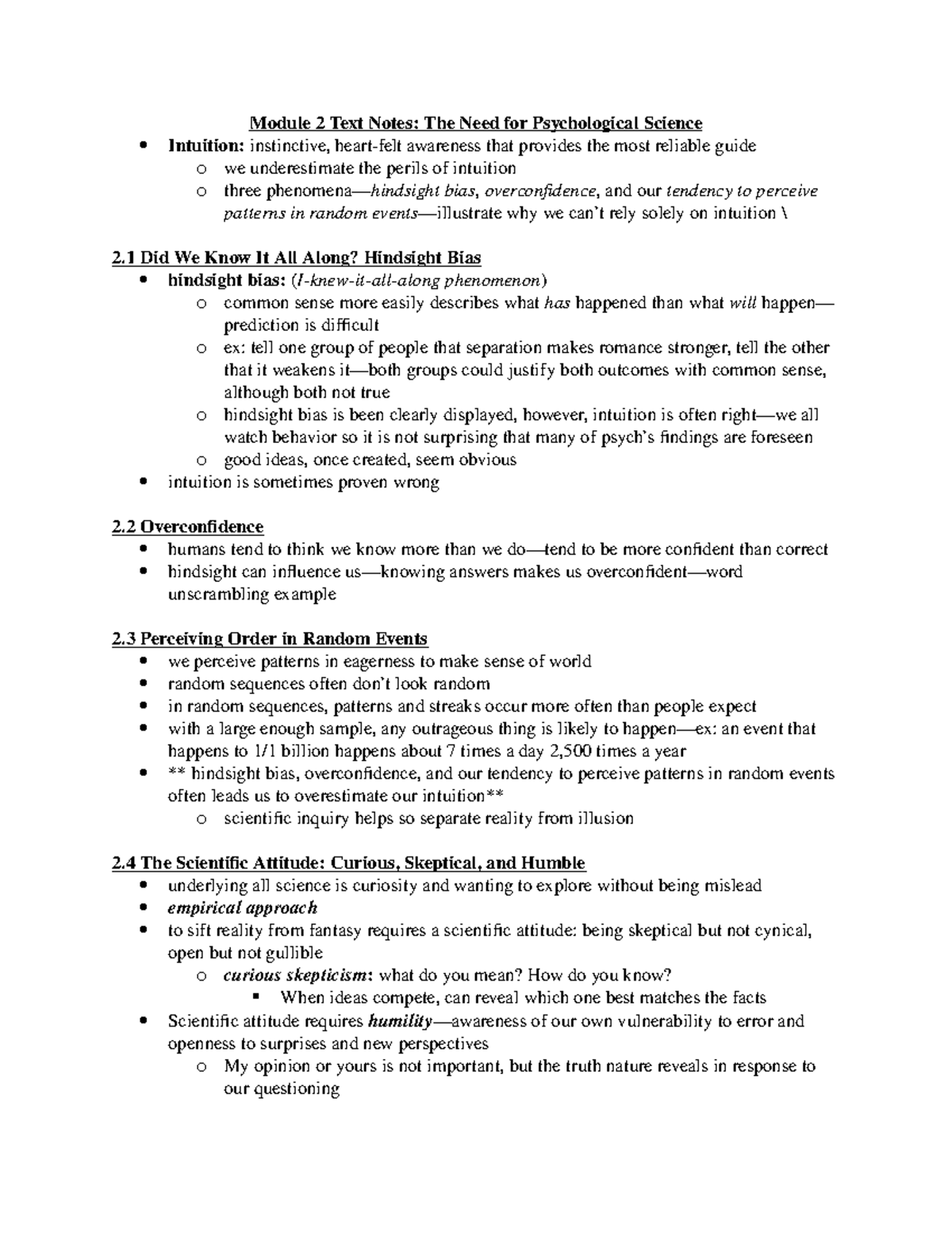 Module 2 Text Notes - Module 2 Text Notes: The Need for Psychological ...
