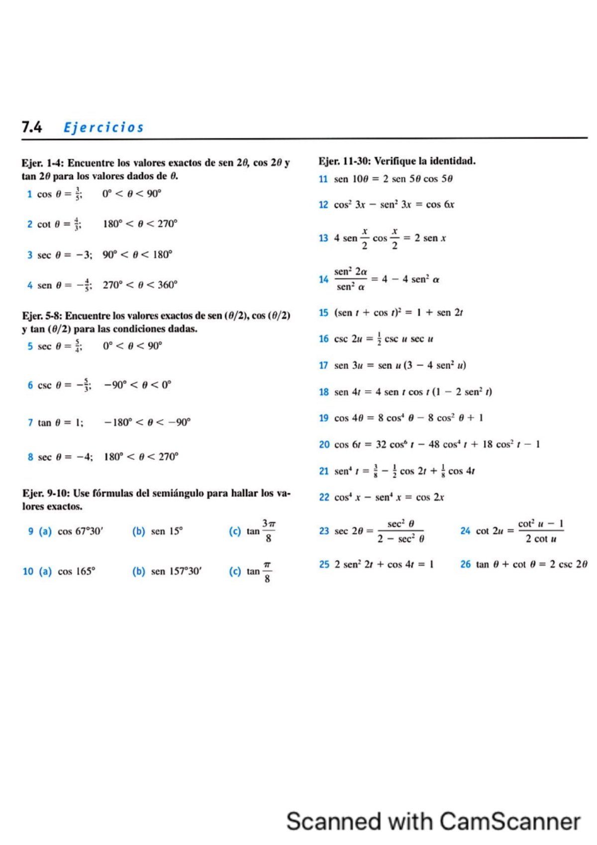 Ejercicios de trigo - Clase física - 7 Ejercicios Ejer. Encuentre los valores exactos de sen 20 ...