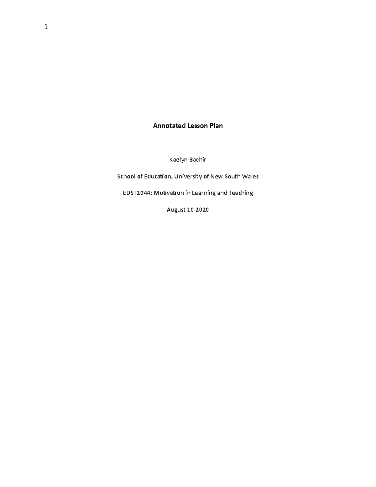 Annotated Lesson Plan - Annotated Lesson Plan Kaelyn Bachir School of ...