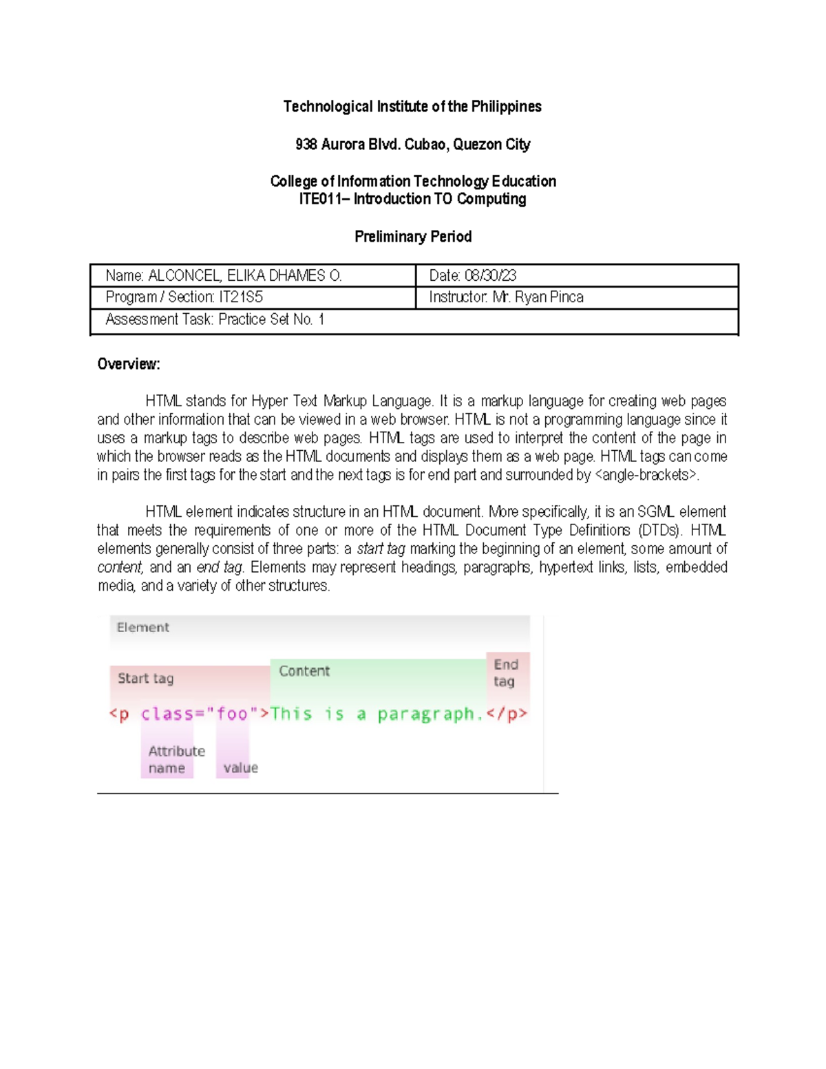 LABORATORY ACTIVITY 1.1 - Technological Institute of the Philippines ...