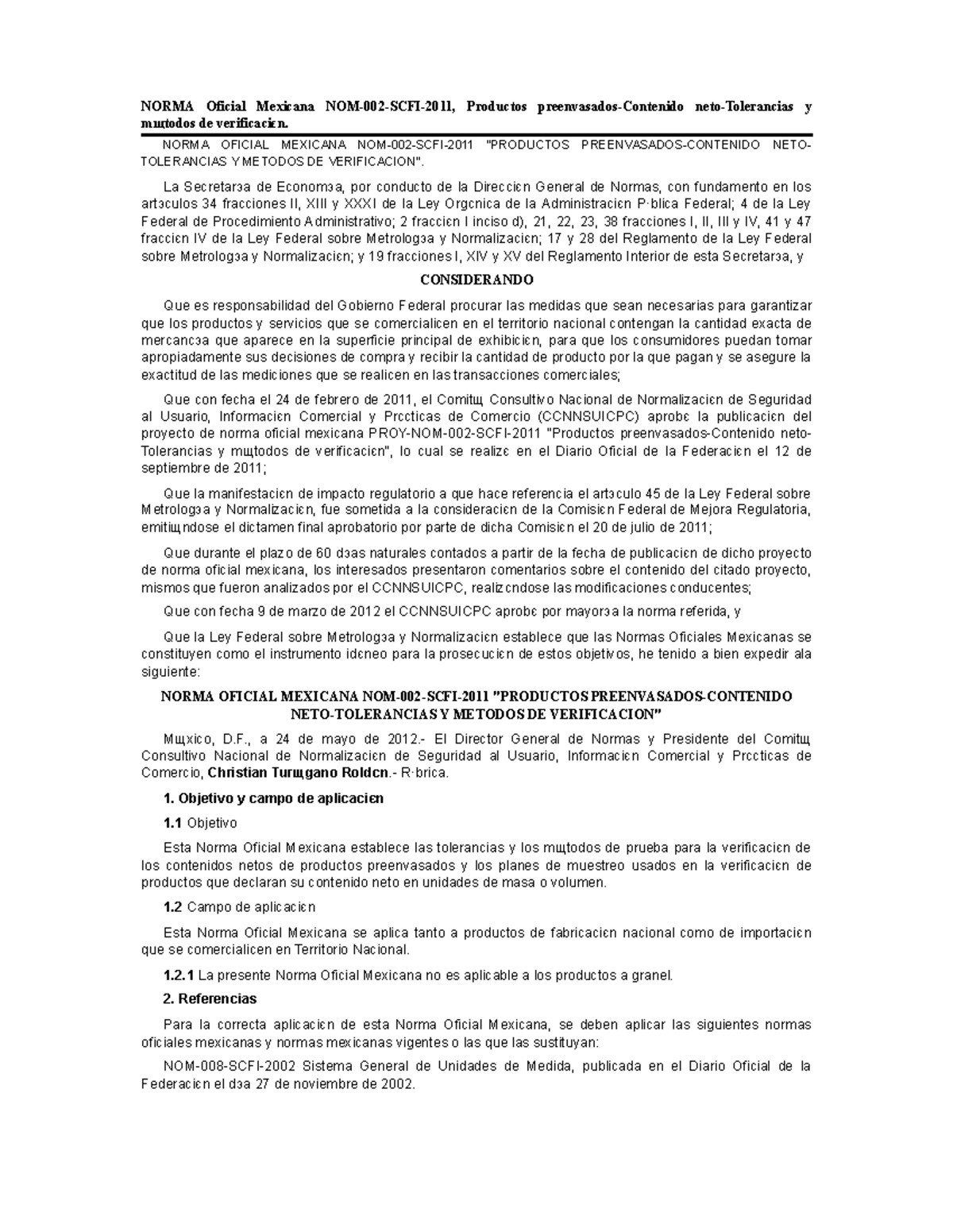 Norma Oficial Mexicana NOM-002-SCFI-2011 , Productos preenvasados ...