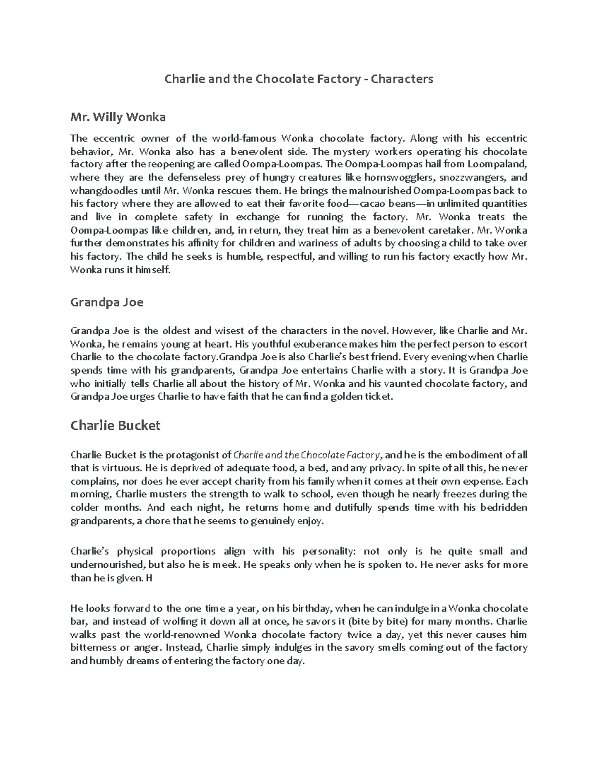 Popular Literature and culture and explanation - Charlie and the ...