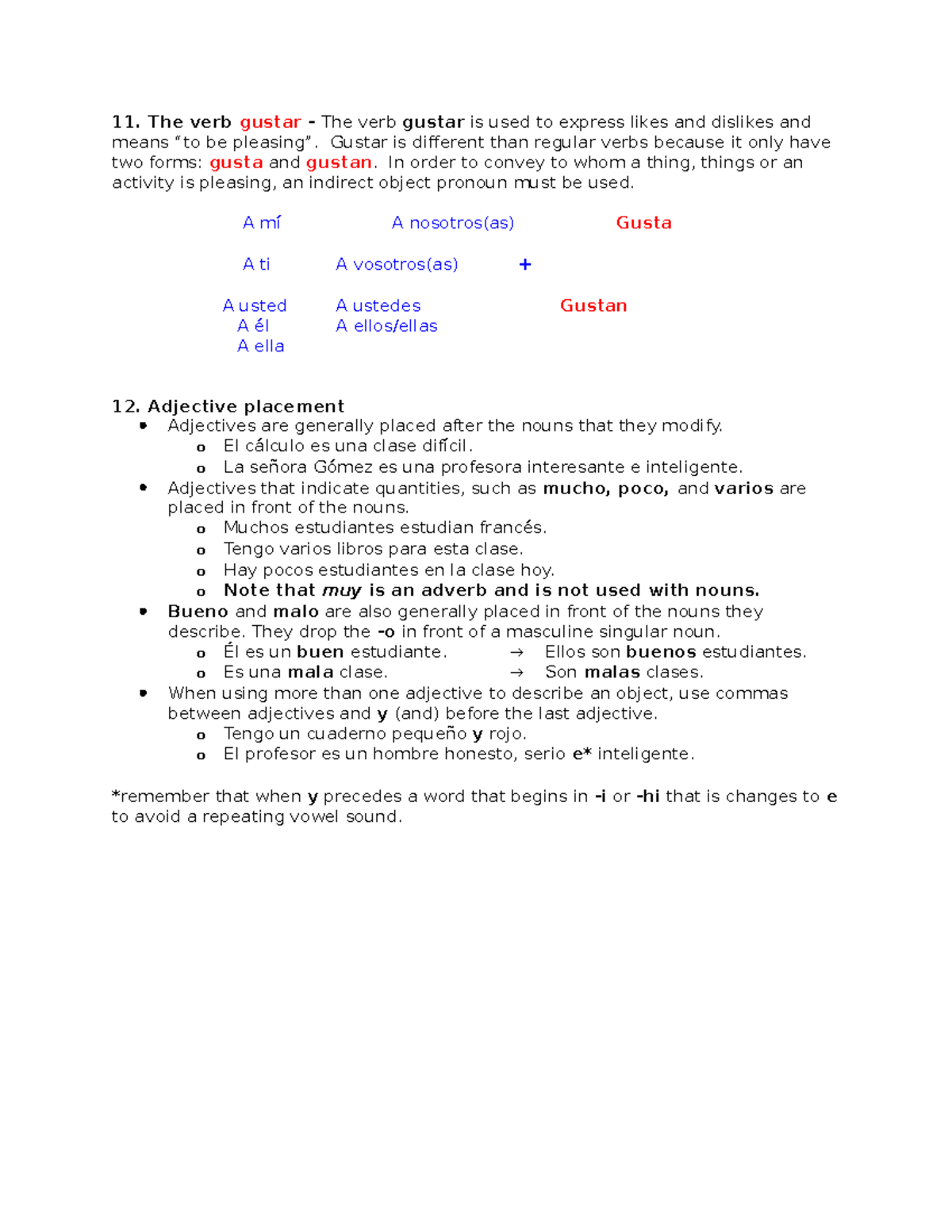 Spn 101 8 - spanish final practice - The verb gustar - The verb gustar ...