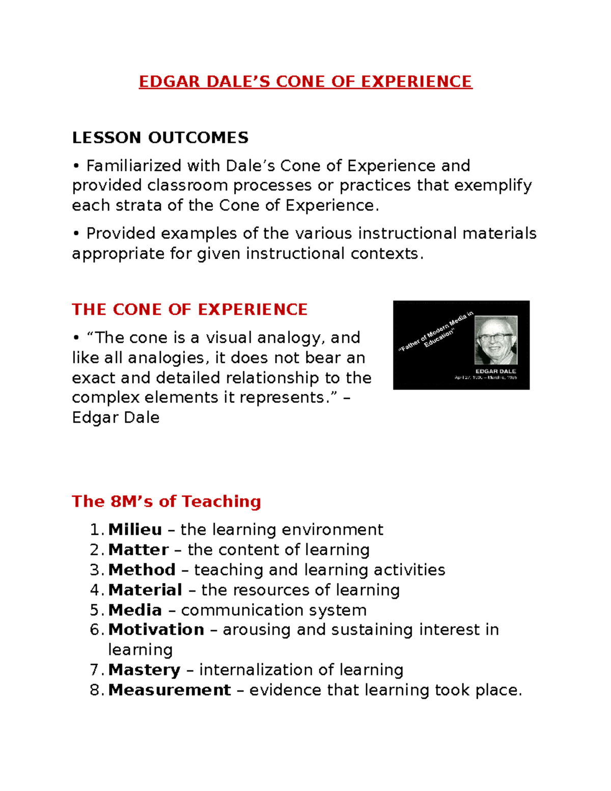 Edgar- Dales-CONE OF Experience- Dales - EDGAR DALE’S CONE OF ...