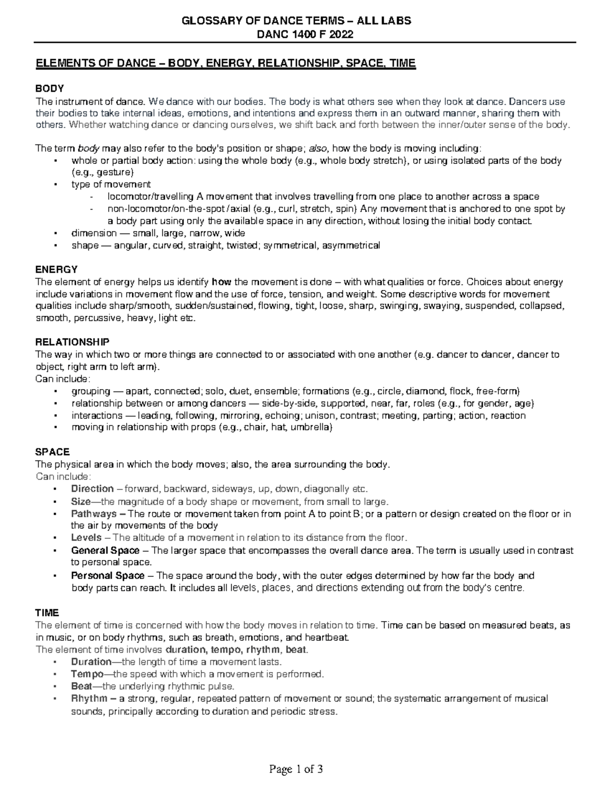 Glossary of Dance Terms F22 - GLOSSARY OF DANCE TERMS – ALL LABS DANC ...