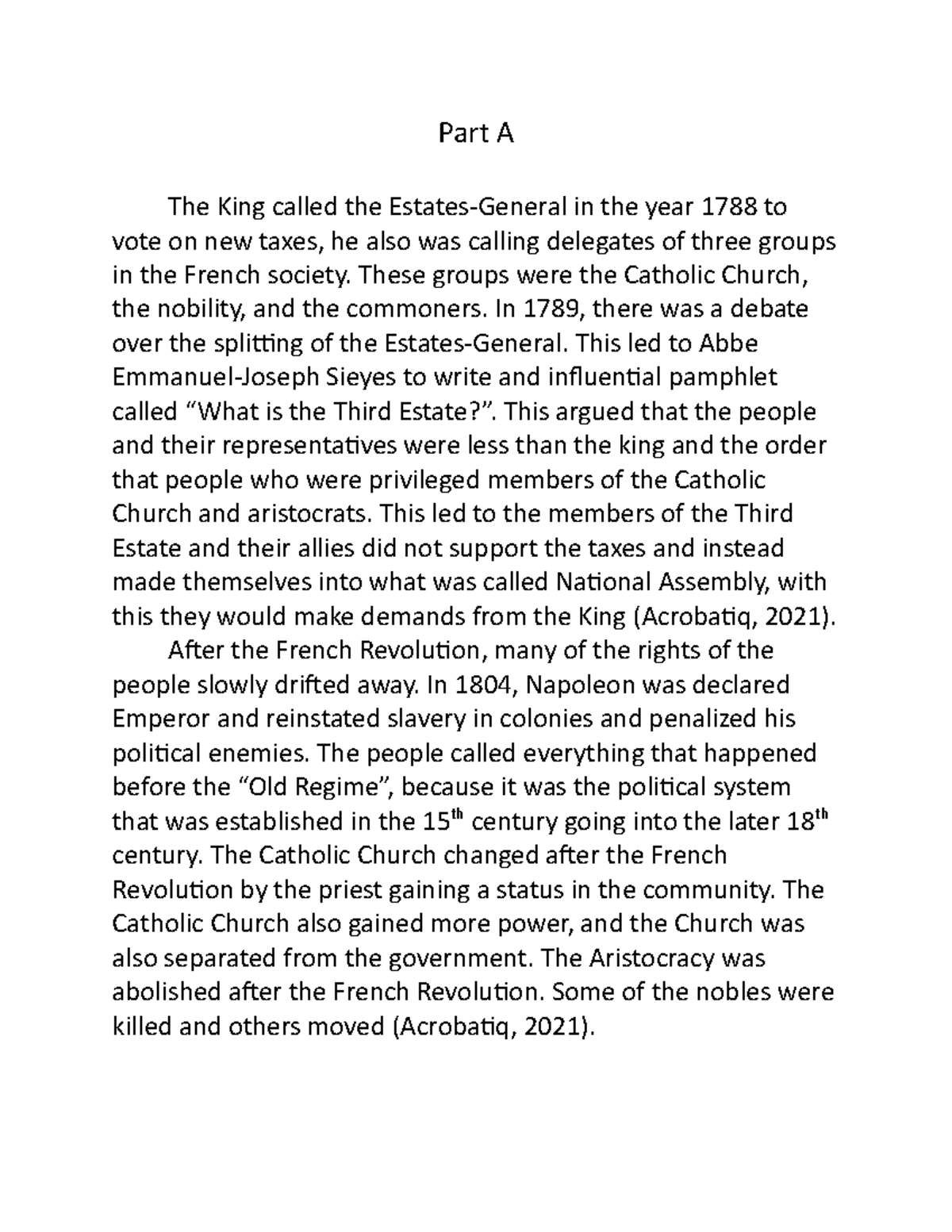 Doc4 - study - Part A The King called the Estates-General in the year ...