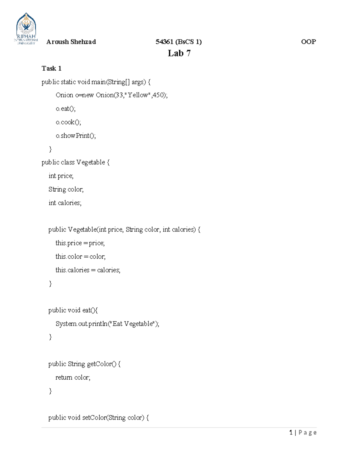 Aroush 54361 Lab 7 - necessay for labs. - Lab 7 Task 1 public static ...
