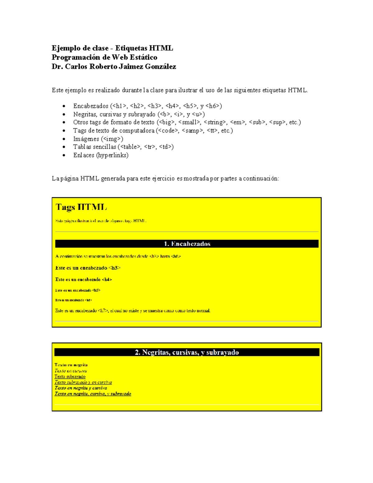 Ejercicio Clase HTML Parte 1 - Ejemplo de clase - Etiquetas HTML ...