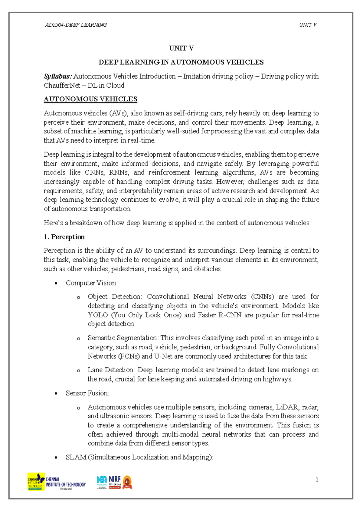 DL UNIT V - Notes for the DL Lectures - UNIT V DEEP LEARNING IN ...