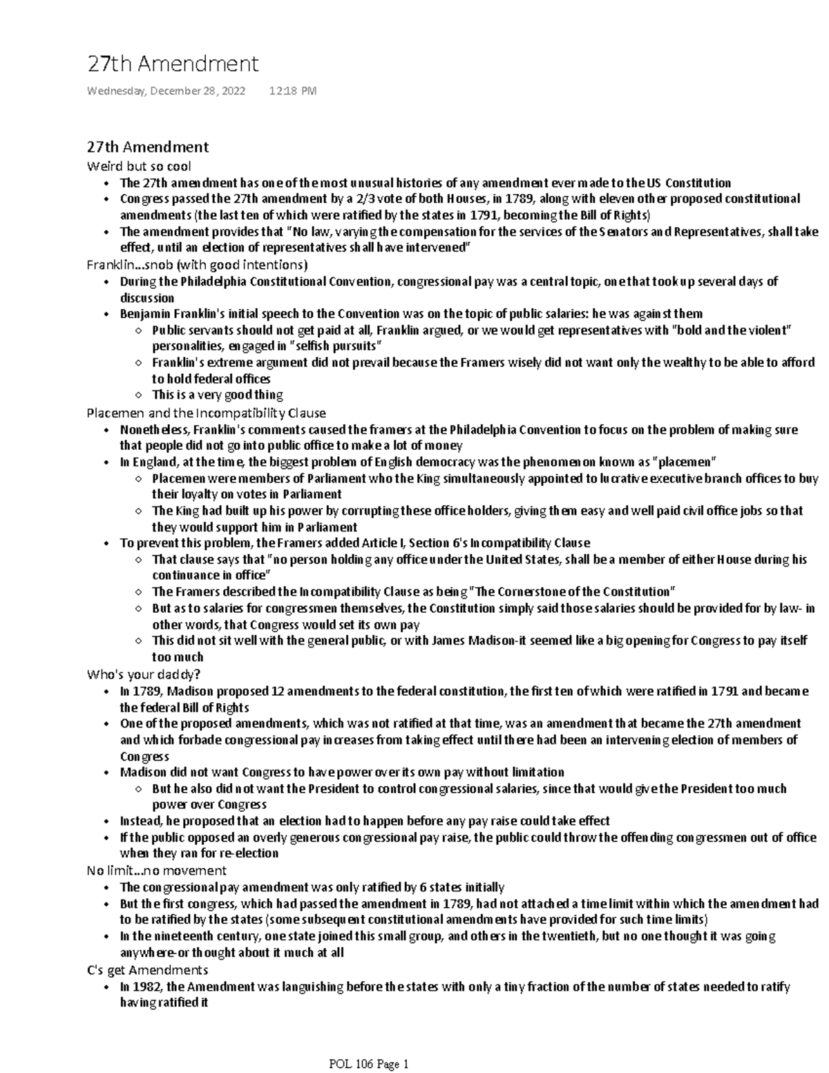 Amendment 27 Congressional Pay