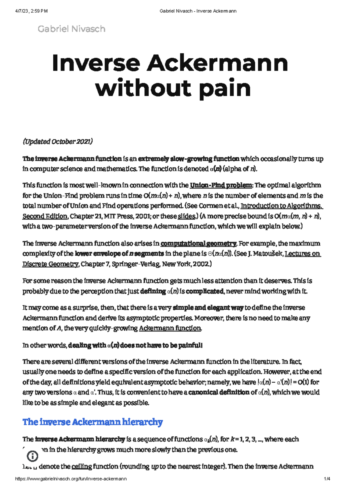 Gabriel Nivasch - Inverse Ackermann - Inverse Ackermann without pain ...