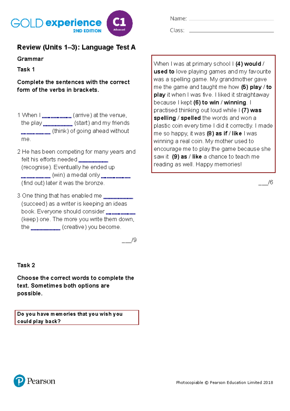 C1 Review Lang Test A - Review (Units 1–3): Language Test A Grammar ...