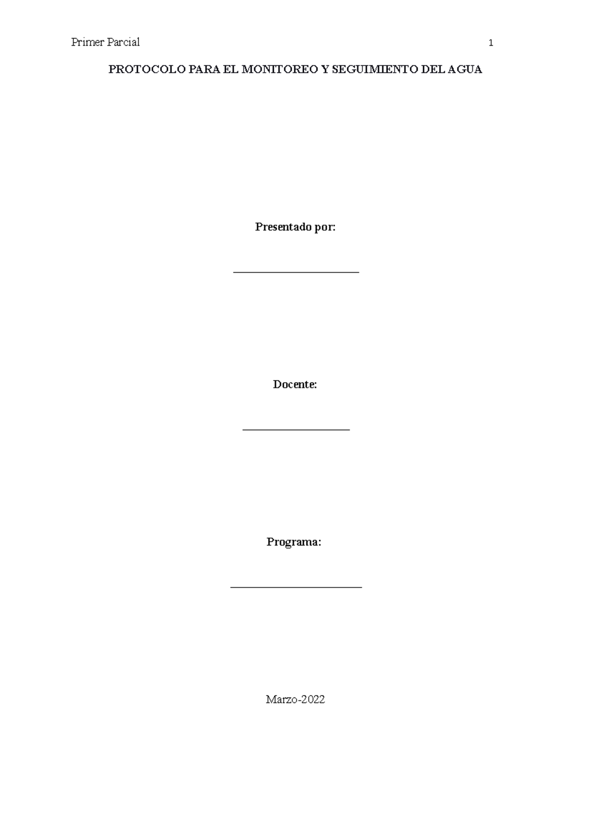 Protocolo PARA EL Monitoreo Y Seguimiento DEL AGUA - PROTOCOLO PARA EL MONITOREO Y SEGUIMIENTO ...