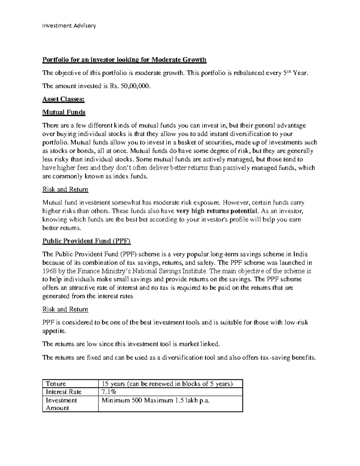 Investment Advisory - Portfolio - Portfolio for an investor looking for ...