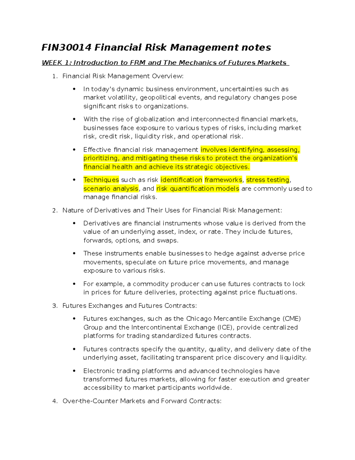 FIN30014 Financial Risk Management notes - Financial Risk Management ...