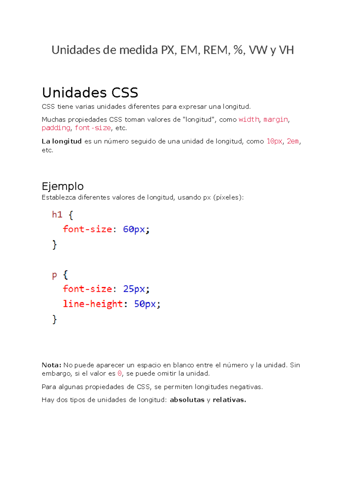 Unidades de medida de CSS - Unidades de medida PX, EM, REM, %, VW y VH Unidades CSS CSS tiene ...