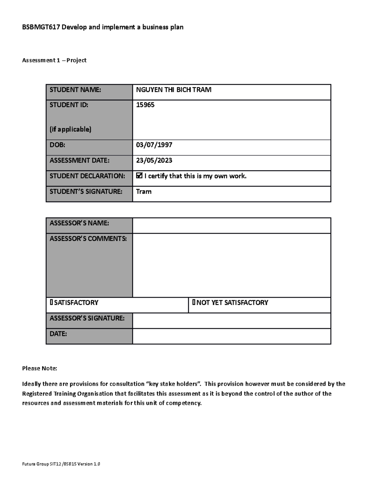 Bsbmgt 617 Assessment 1 Project - BSBMGT617 Develop and implement a ...