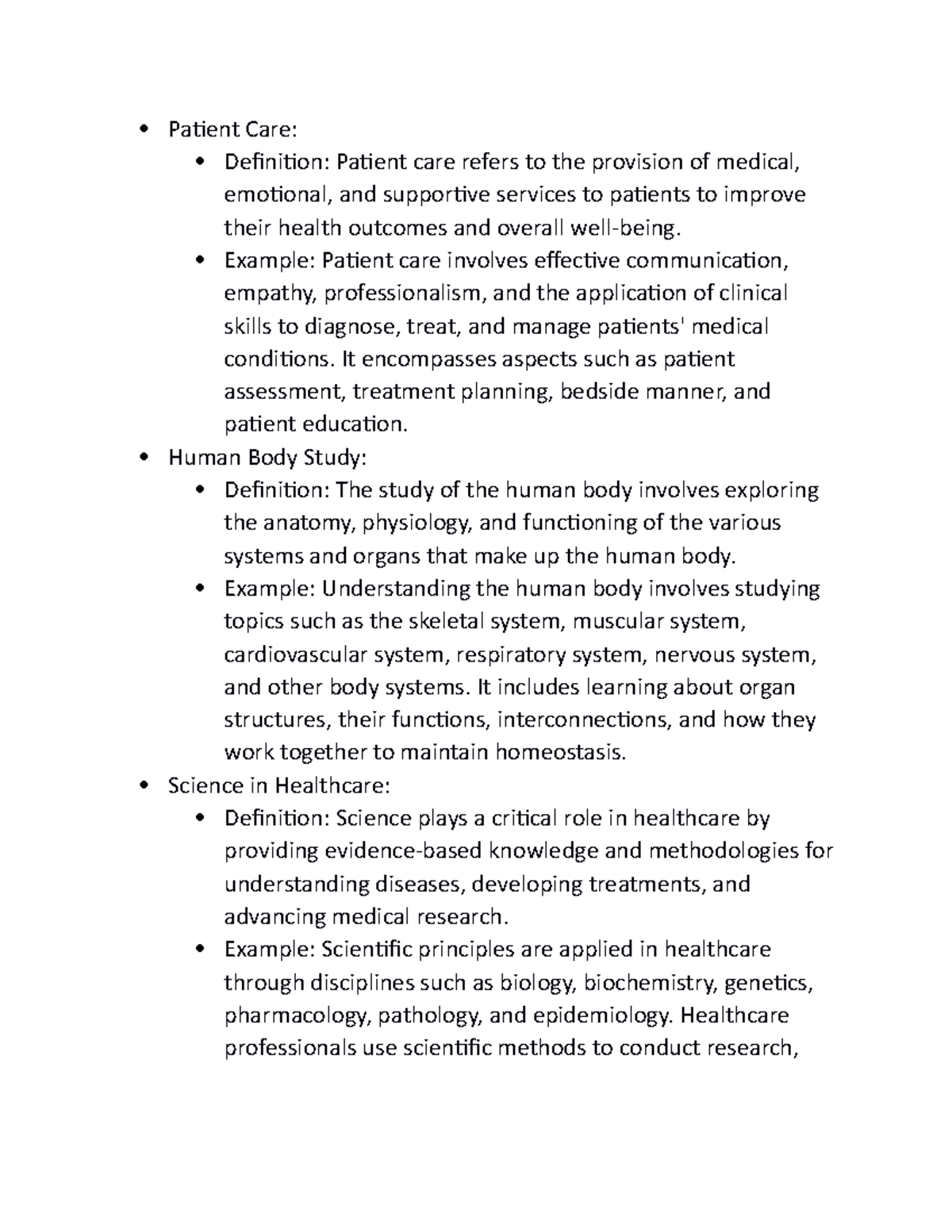 Nursing Study Guide - Patient Care: Definition: Patient care refers to ...