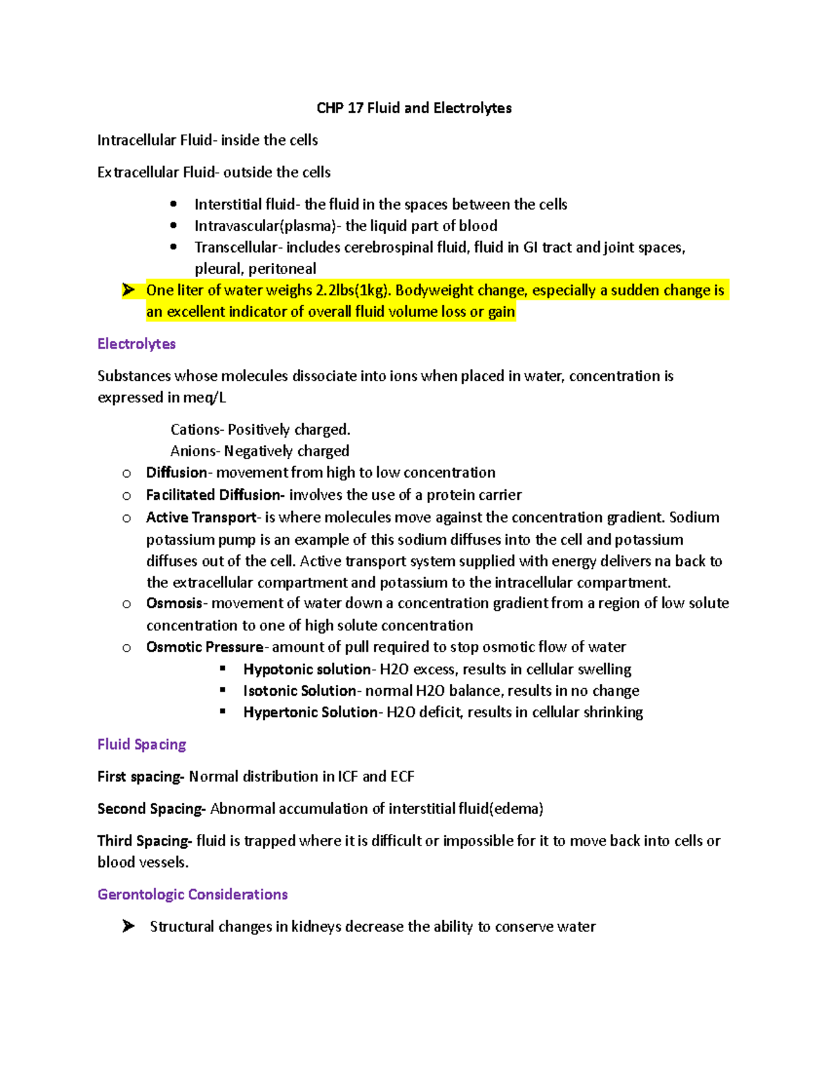 CHP 17 Fluid and Electrolytes - CHP 17 Fluid and Electrolytes ...