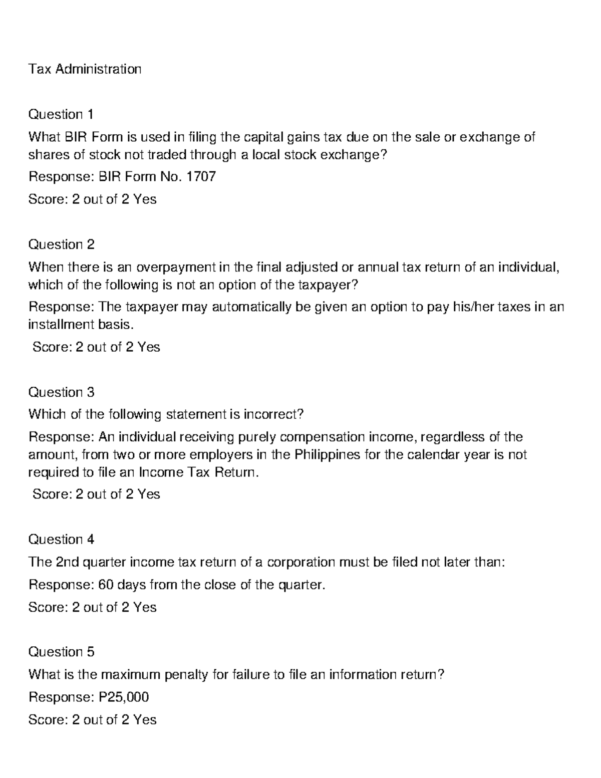EA TAX Administration - Lecture notes 8 - Tax Administration Question 1 ...