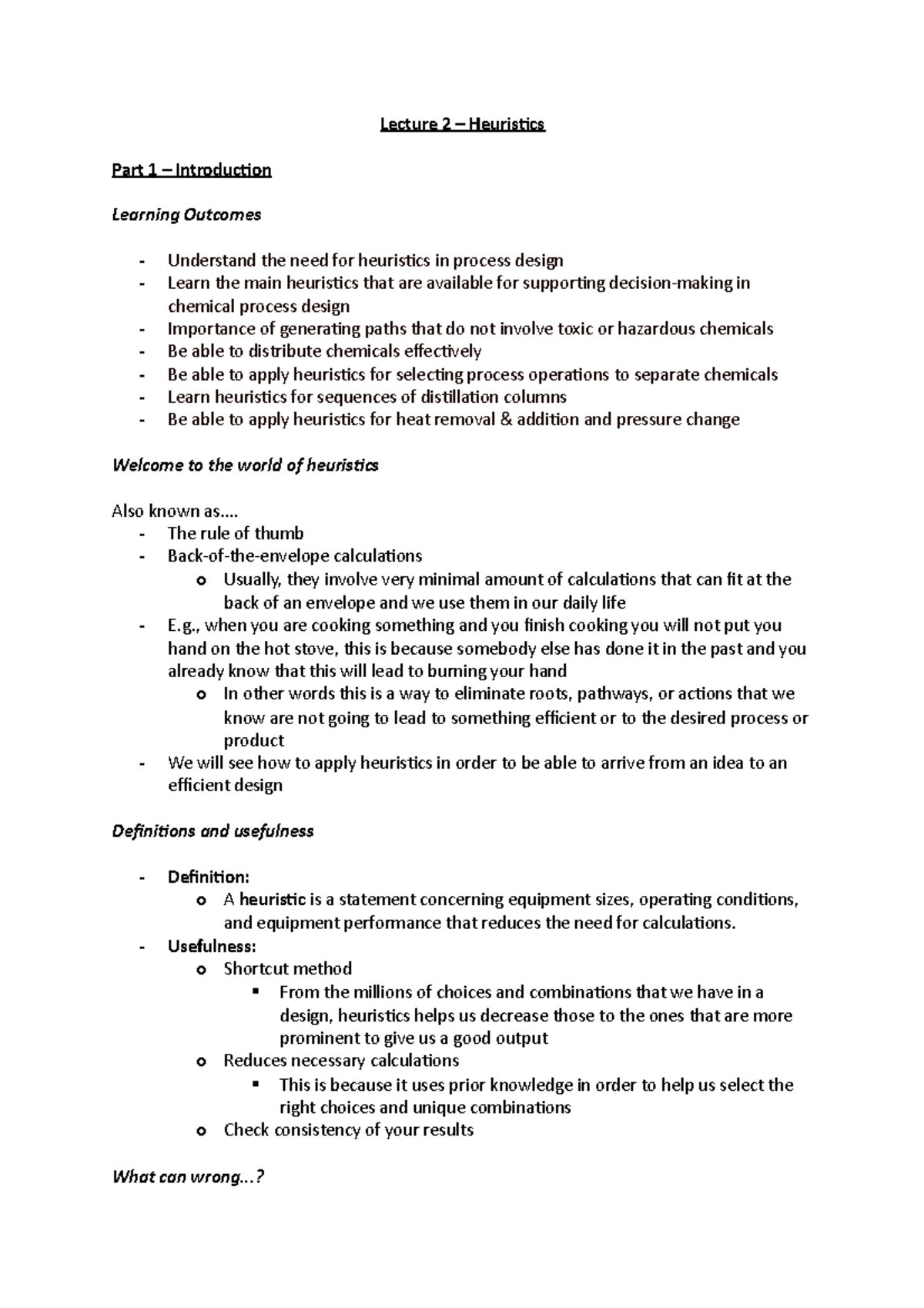 Lecture 2 - Heuristics - Lecture 2 – Heuristics Part 1 – Introduction ...