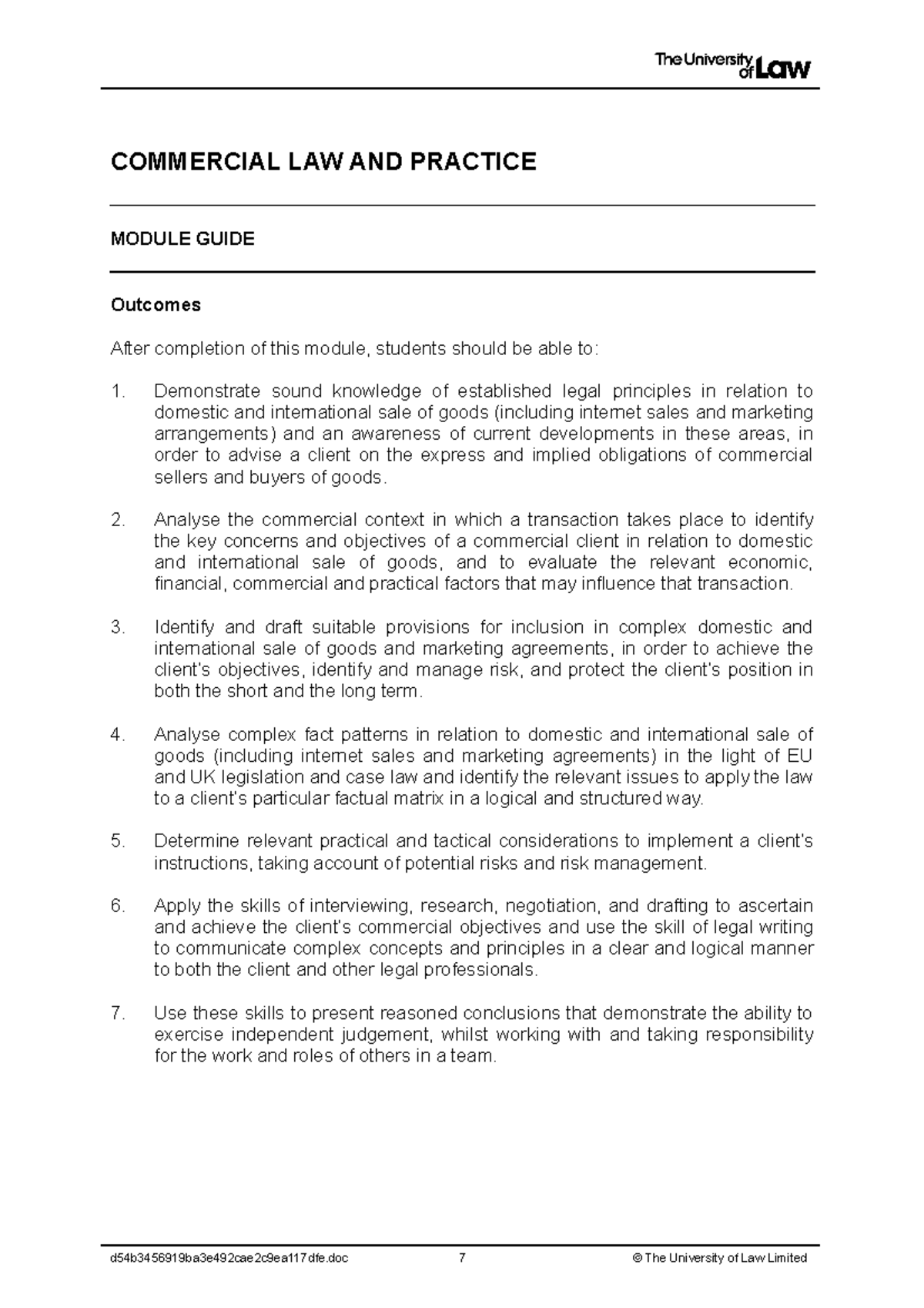 Commercial Law Module guide - COMMERCIAL LAW AND PRACTICE MODULE GUIDE ...