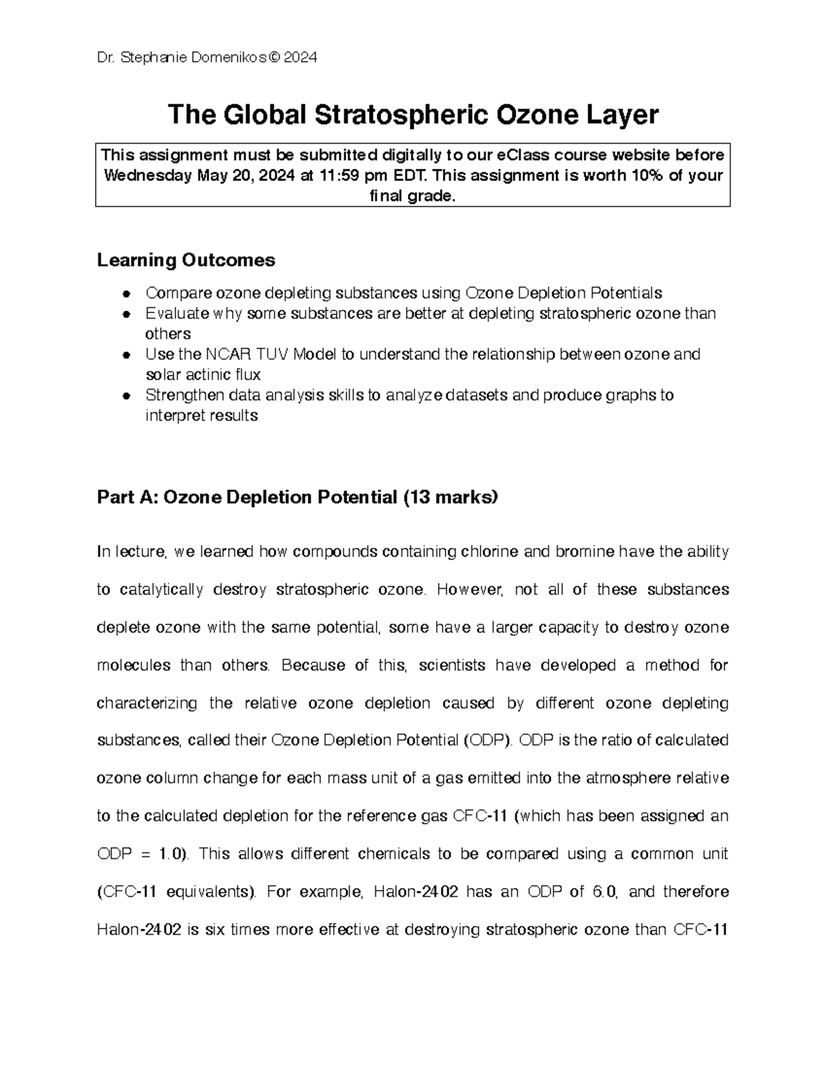 NATS1515 Assignment #3 - The Global Stratospheric Ozone Layer - The ...