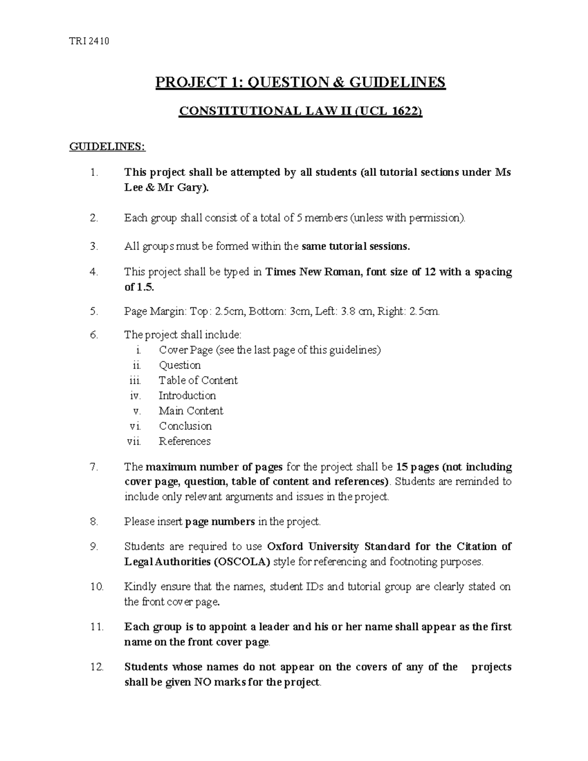 Project 1 - Guidelines and Questions - TRI 2410 PROJECT 1 : QUESTION ...