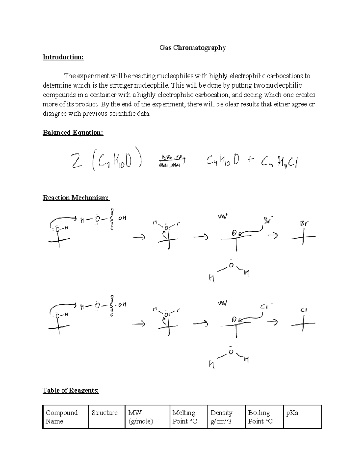 Ochem Experiment 9 - Gas Chromatography Introduction: The experiment ...