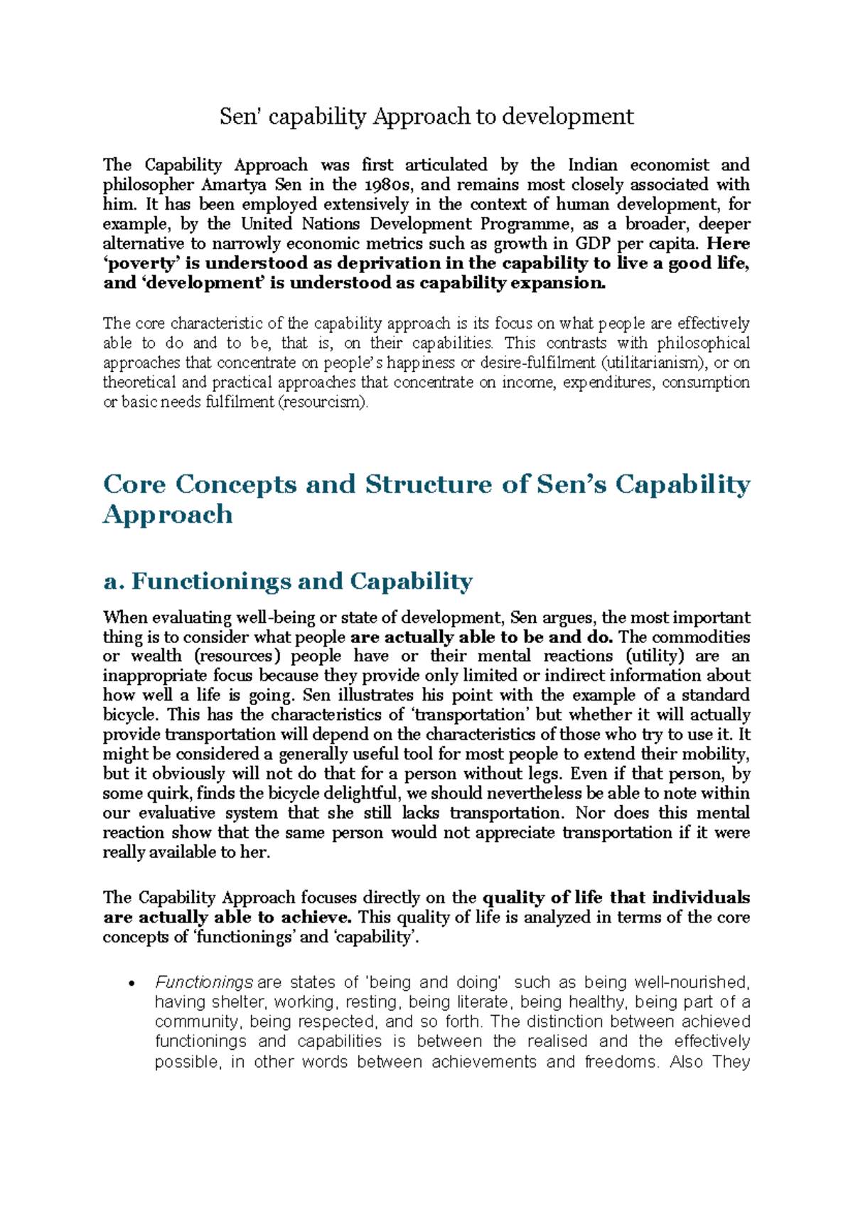 Capability approach - These documents are provided by Mrs. Kamala ...