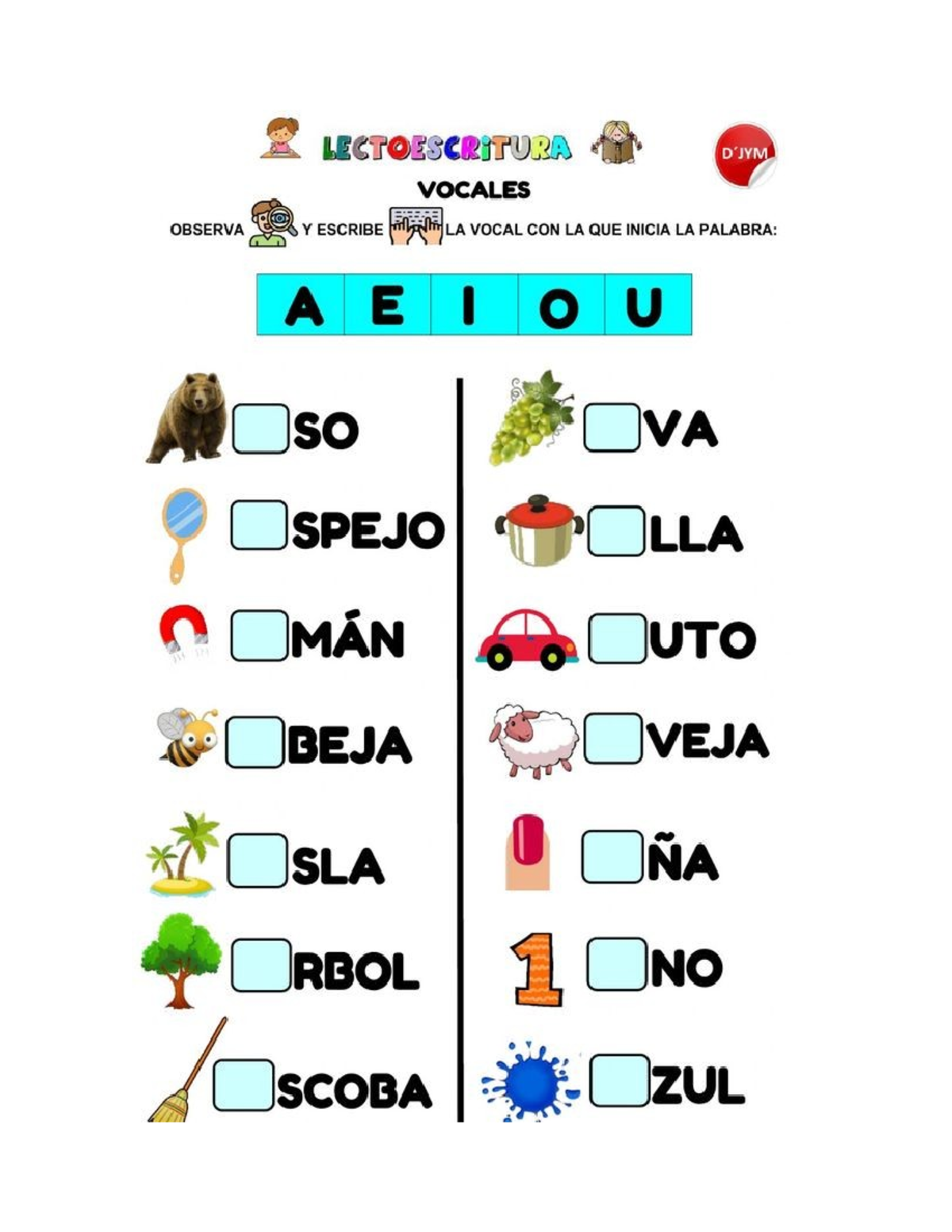 Actividades para vocales - escritura - LECTOESCRITURA D'JYM VOCALES ...