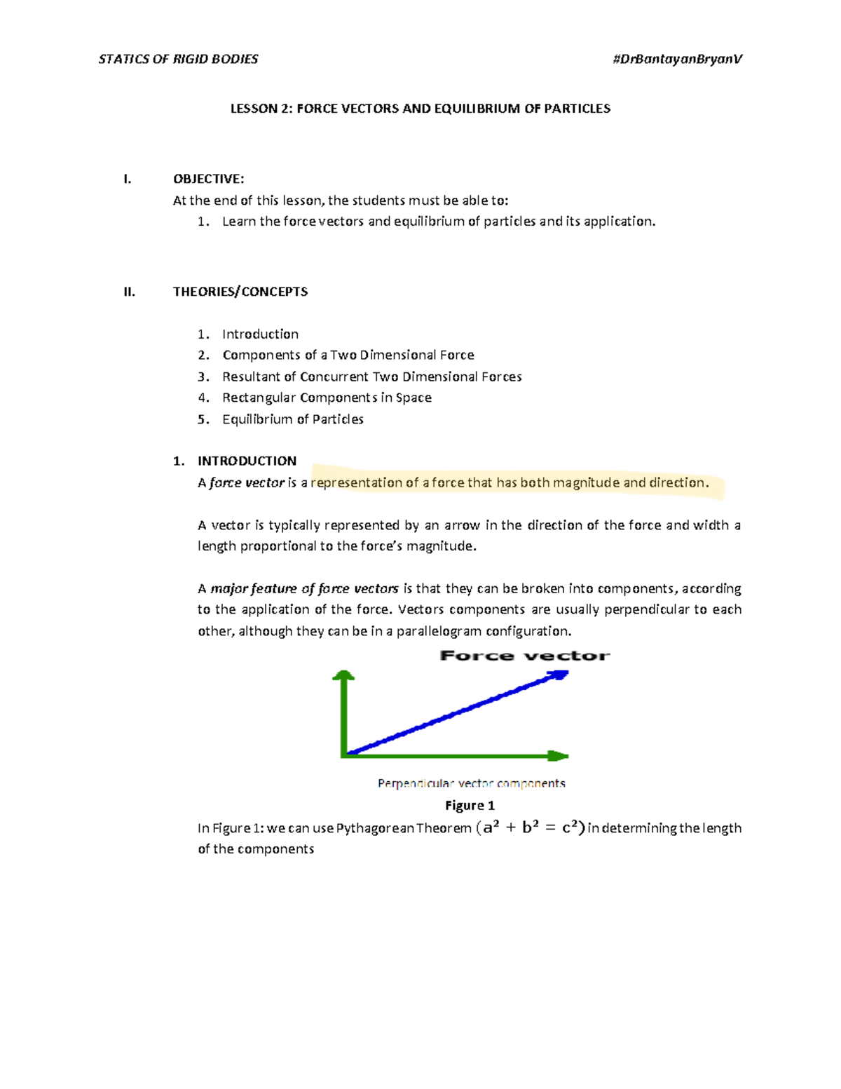 Lesson 2- Force Vectors AND Equilibrium OF Particles - LESSON 2: FORCE ...