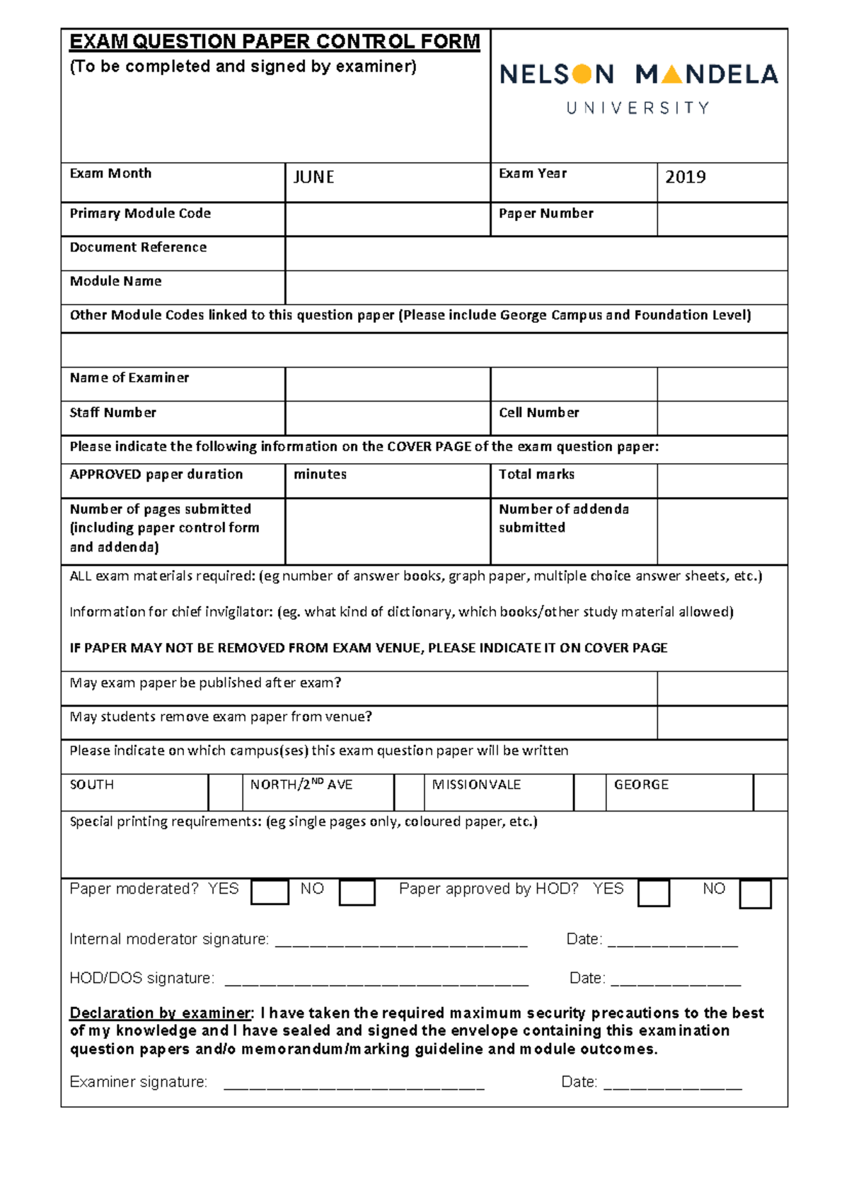 JUNE 2019 SLP111 Exam Paper - EXAM QUESTION PAPER CONTROL FORM (To be ...