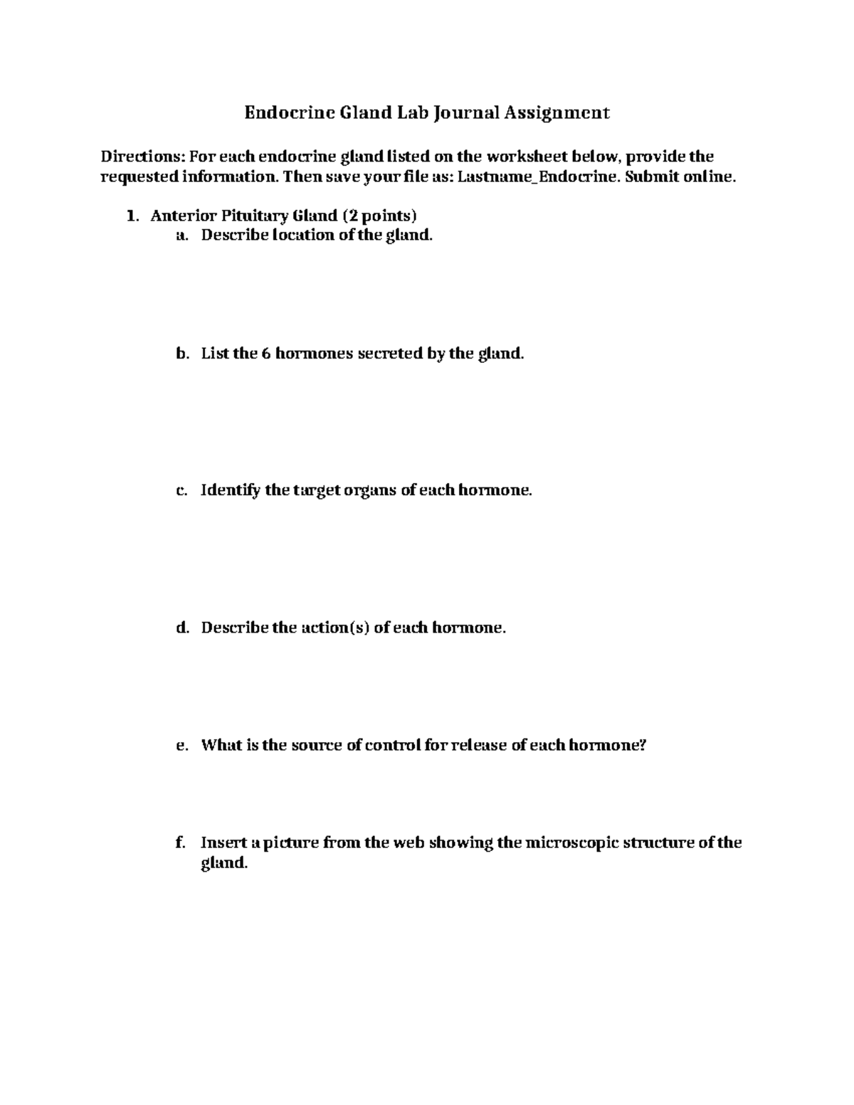 Endocrine Gland Lab Journal Assignment - Endocrine Gland Lab Journal ...