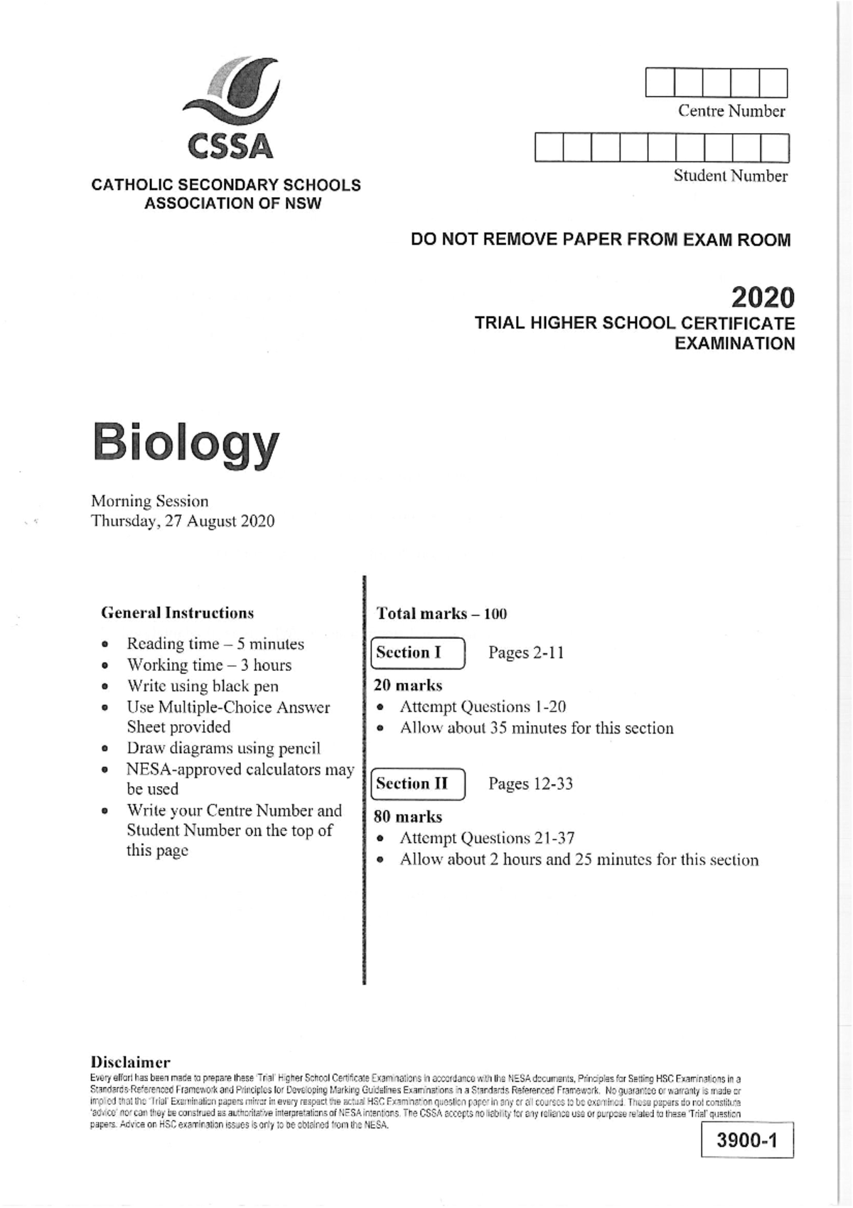 2020 Trial HSC Biology Catholic - Studocu