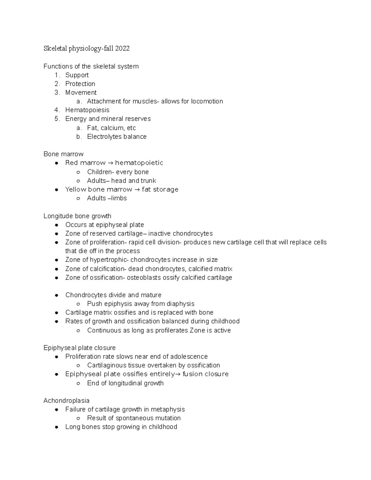 Skeletal physiology-fall 2022 - Support 2. Protection 3. Movement a ...