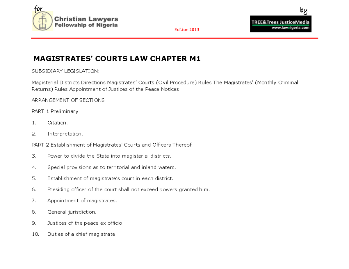 Magistrates' Courts LAW Chapter M1 - Edition 2013 MAGISTRATES' COURTS ...